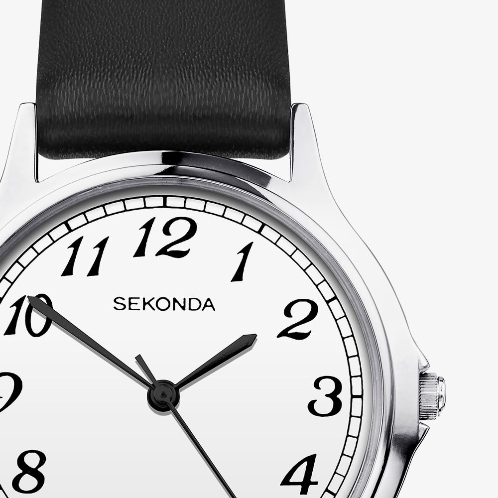 Sekonda 2692 Ladies White Dial Black Leather Strap Watch