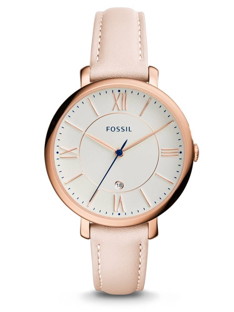 Fossil Jacqueline Date Blush Leather Strap Watch ES3988