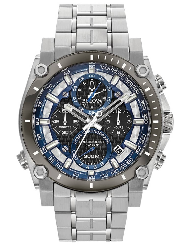 Bulova Mens Precisionist Stainless Steel Black and Blue Chronograph ...